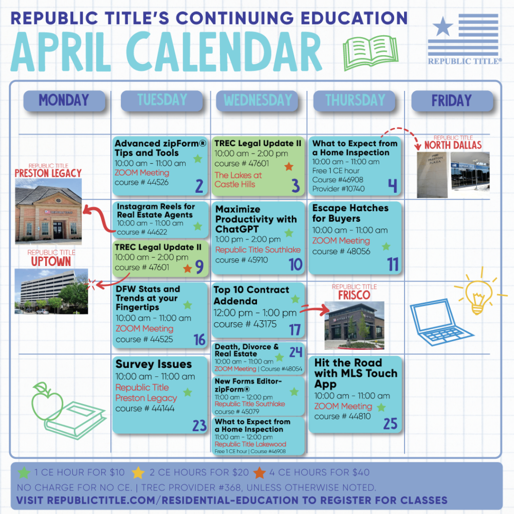 April Class Calendar - Republic Title